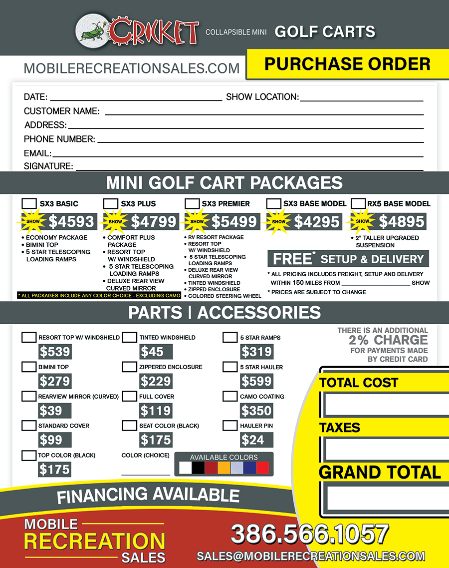 Purchase Order | Cricket Mini Carts Direct